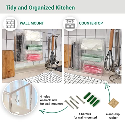 Neatidy Ziplock Bag Storage Organizer – Clear Acrylic Storage Bag Organizer – 4-in-1 Baggie Organizer for Gallon, Snack, Sandwich, Quart Bags – Solid Acrylic Bag Holder for Kitchen Drawer, Counter