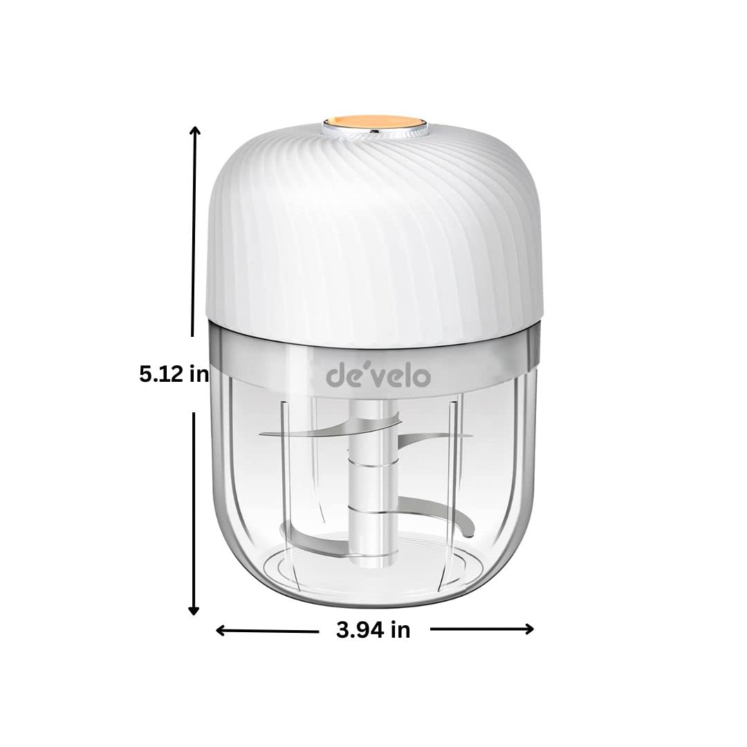 DE'VELO 350ml Electric Garlic Chopper, Portable Cordless Mini Food Processor, Rechargeable Kitchen Vegetable Chopper Blender for Nuts Chili Onion Minced Meat and Spices BPA-Free(White)