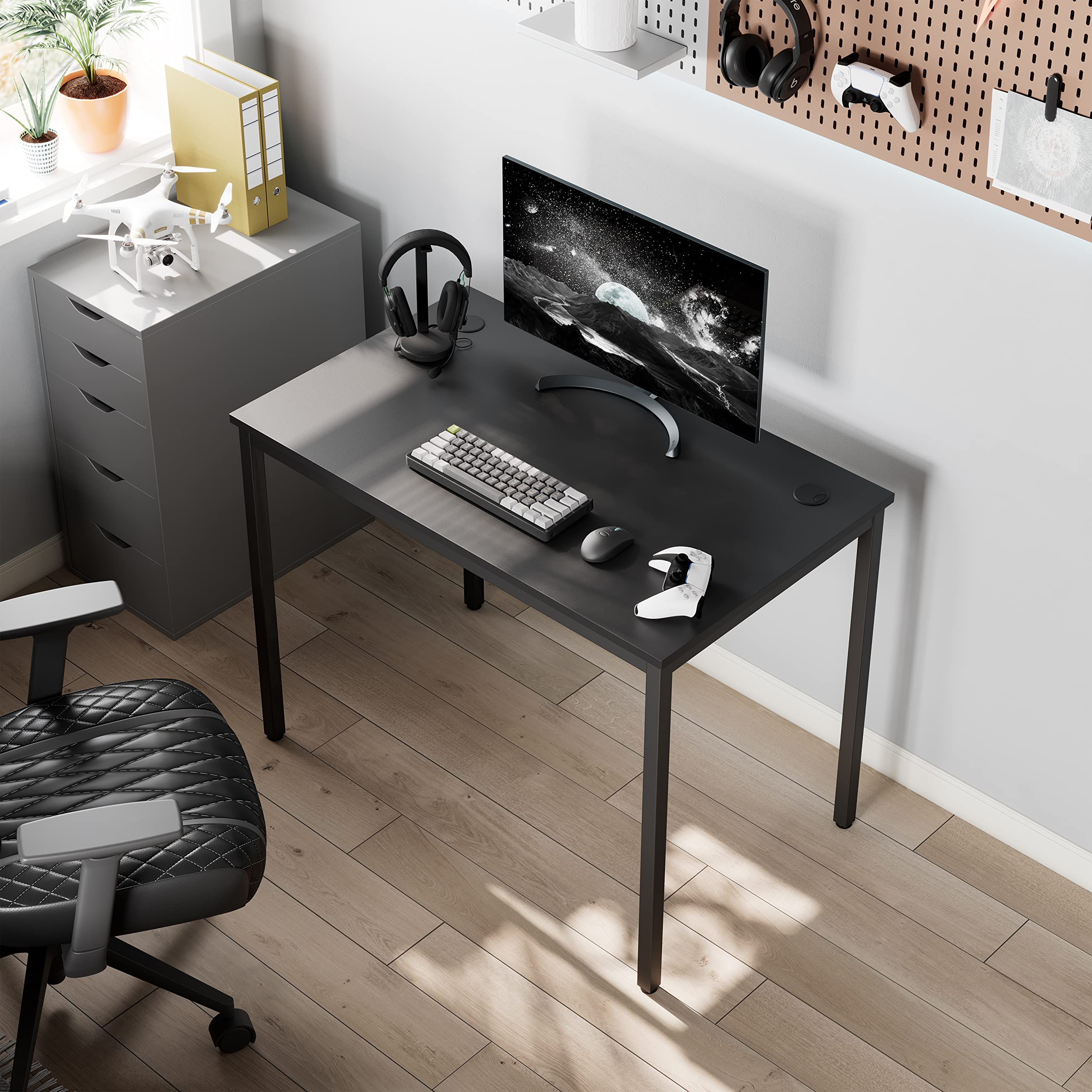 EUREKA ERGONOMIC 47 Inch Teak Home Office Computer Desk, Simple Modern Sturdy Work Study Writing PC Gaming Table for Large Space Adults Teens Kids Sewing Bedroom Kitchen Dinning Room, Black Metal Legs