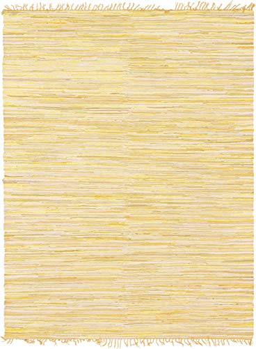 Rugs.com Chindi Cotton Collection Rug – 8' x 10' Yellow Flatweave Rug Perfect for Living Rooms, Large Dining Rooms, Open Floorplans