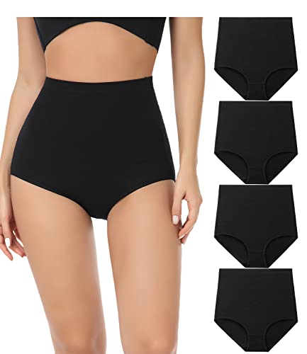 wirarpa Women's Underwear Cotton Super High Waisted Briefs Stretch Full Coverage Panties 4 Pack Black Small