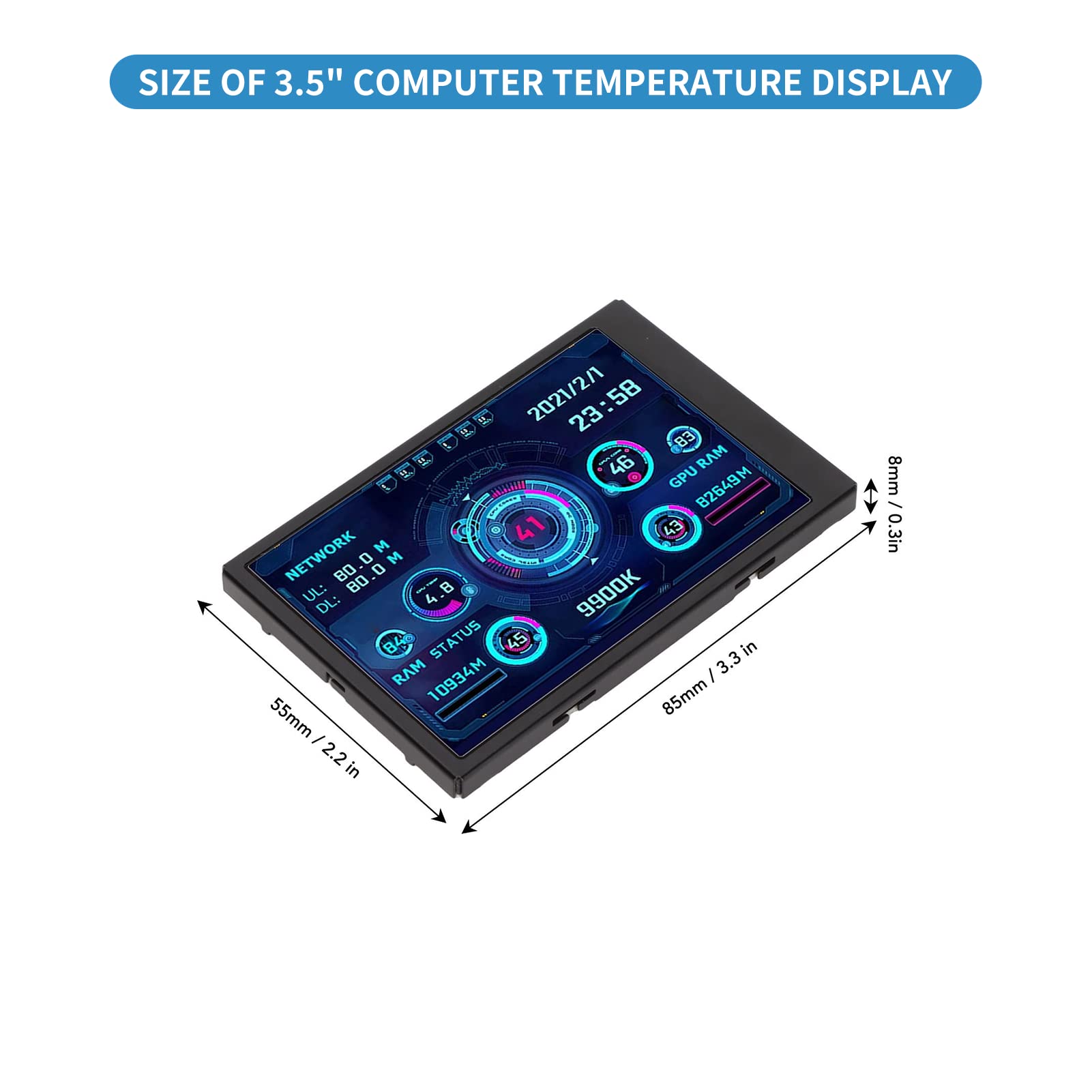 Gugxiom 3.5" Computer Temp Monitor, 320×480 IPS Full Viewing Angle 360° Rotatable PC Temperature Display Screen, CPU Hardware Temperature Monitor for Windows Only