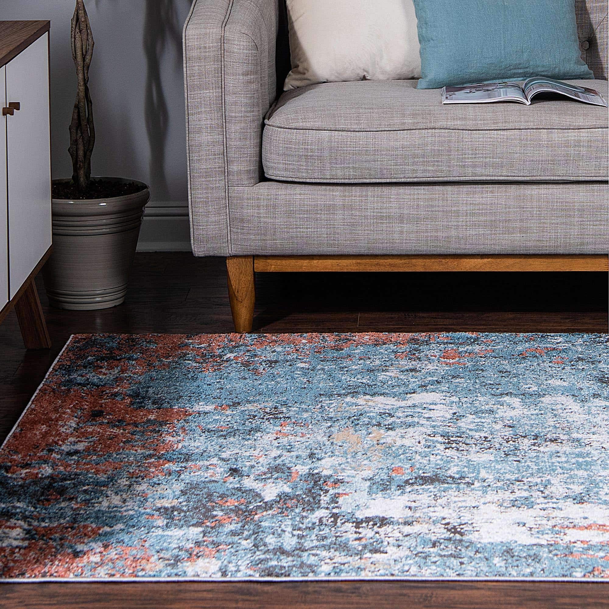 Rugs.com Leipzig Collection Round Rug – 7 Ft Round Multi Low-Pile Rug Perfect for Kitchens, Dining Rooms