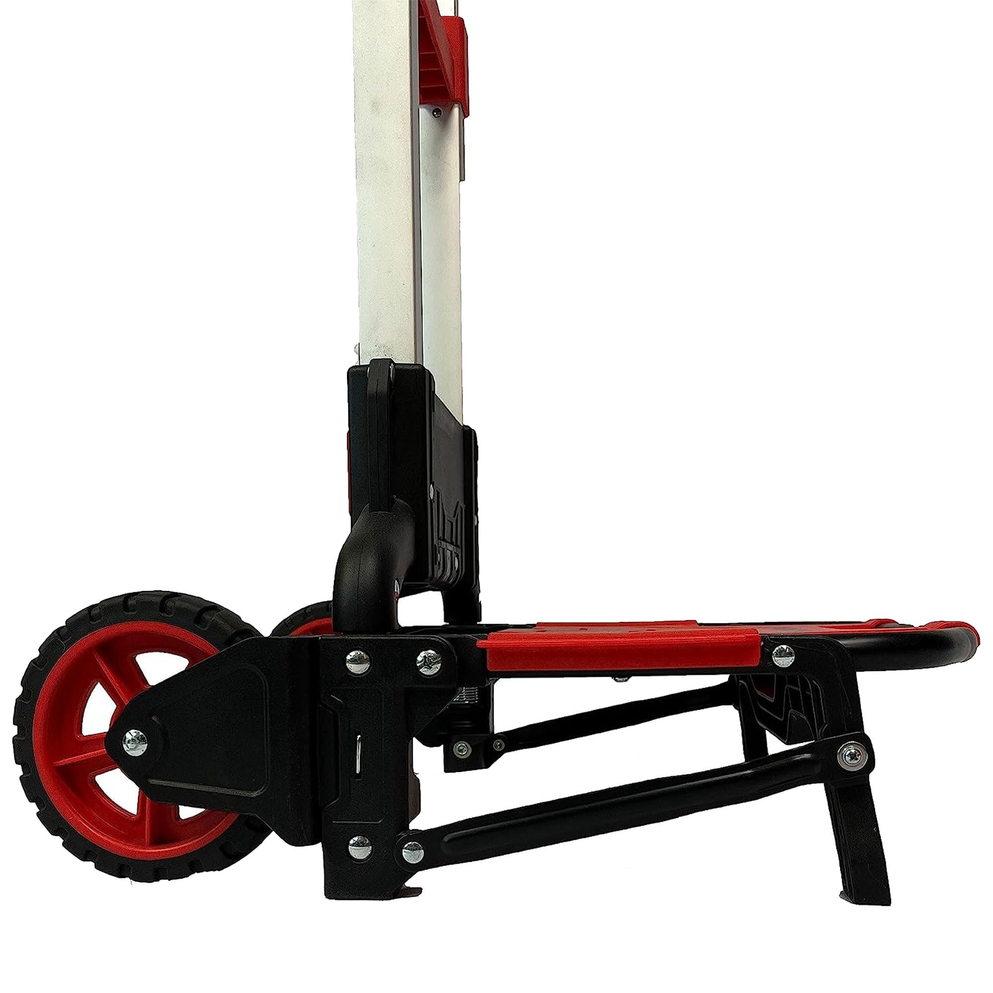 Magna Cart Durable 150 Pound Weight Capacity Foldable Hand Truck Utility Shopping Cart with Wheels and Bungee Cord to Secure Heavy Loads, Black/Red