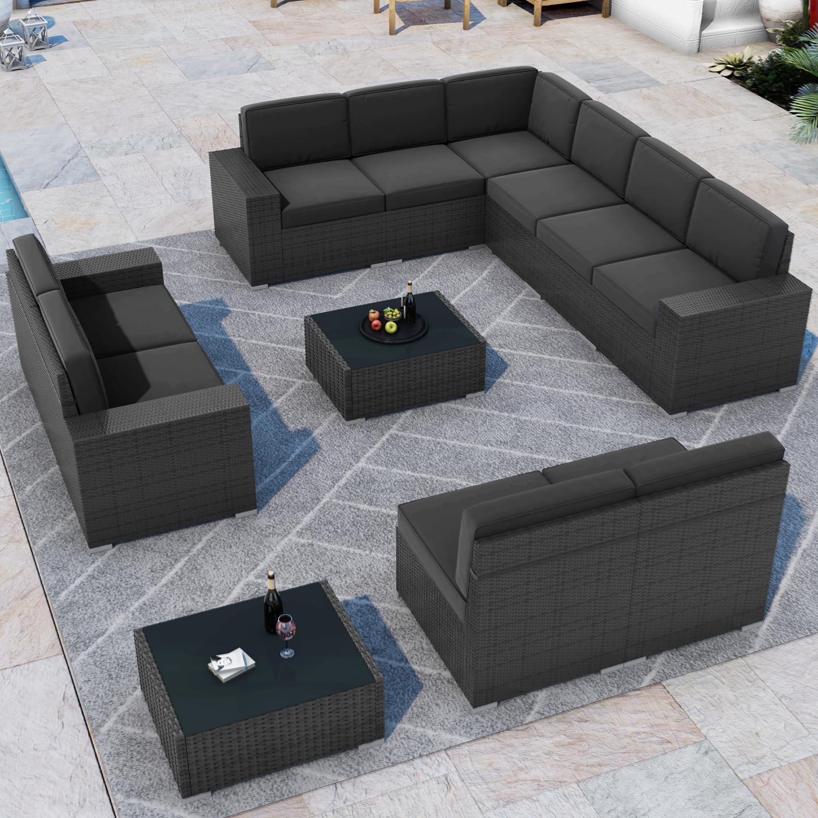 LayinSun 12 Pieces Outdoor Patio Furniture SetSectional Conversation Sofa Set Rattan Sofa Set with Coffee Table