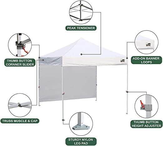 Eurmax USA Smart Durable Pop up Canopy Tent with 1 Removable Sidewall 10'x10' Outdoor Craft Show Canopy Bouns 4X Stakes(Kelly Green)