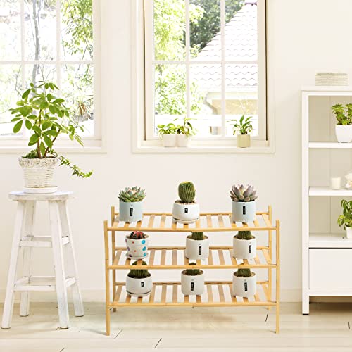WANGMUXIA 3-Tier Bamboo Shoe Rack,Free Standing Shoe Racks Stackable Shoe Rack,Entryway,Hallway, Bathroom and Living Room,Multifunctional Bamboo Rack in Different Combinations (3-Tier)