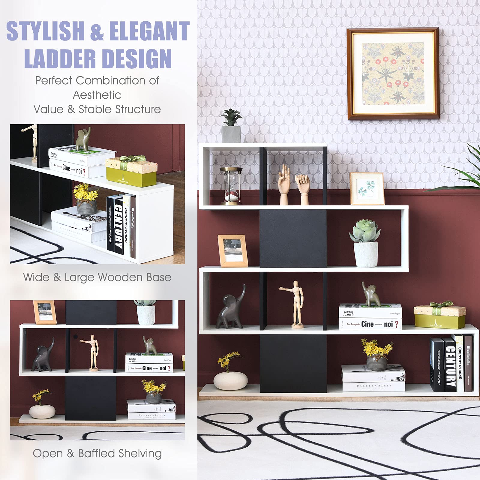 Tangkula 8 Cubes Bookshelf, Modern Ladder Corner Bookcase, 8-Cube Open Stepped Storage Bookcase, 5-Tier Display Shelf for Home Office, 47 x 8 x 43 Inch, Living Room Divider Bookcase