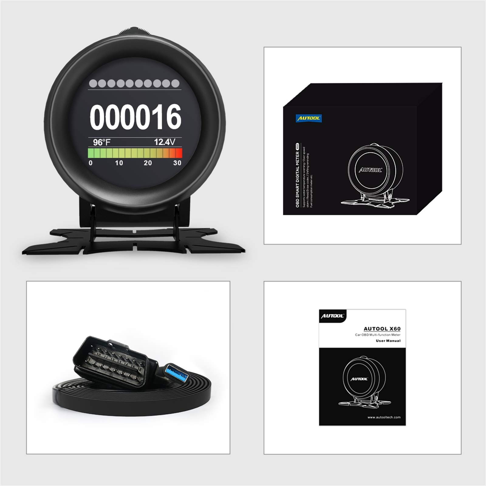 Digital Universal OBD2 EUOBD Code Reader Head Up Display with Display Battery Voltage,Engine Charging Voltages&Temperature,Overspeed Alarm,Support 12V OBDII All Vehicle