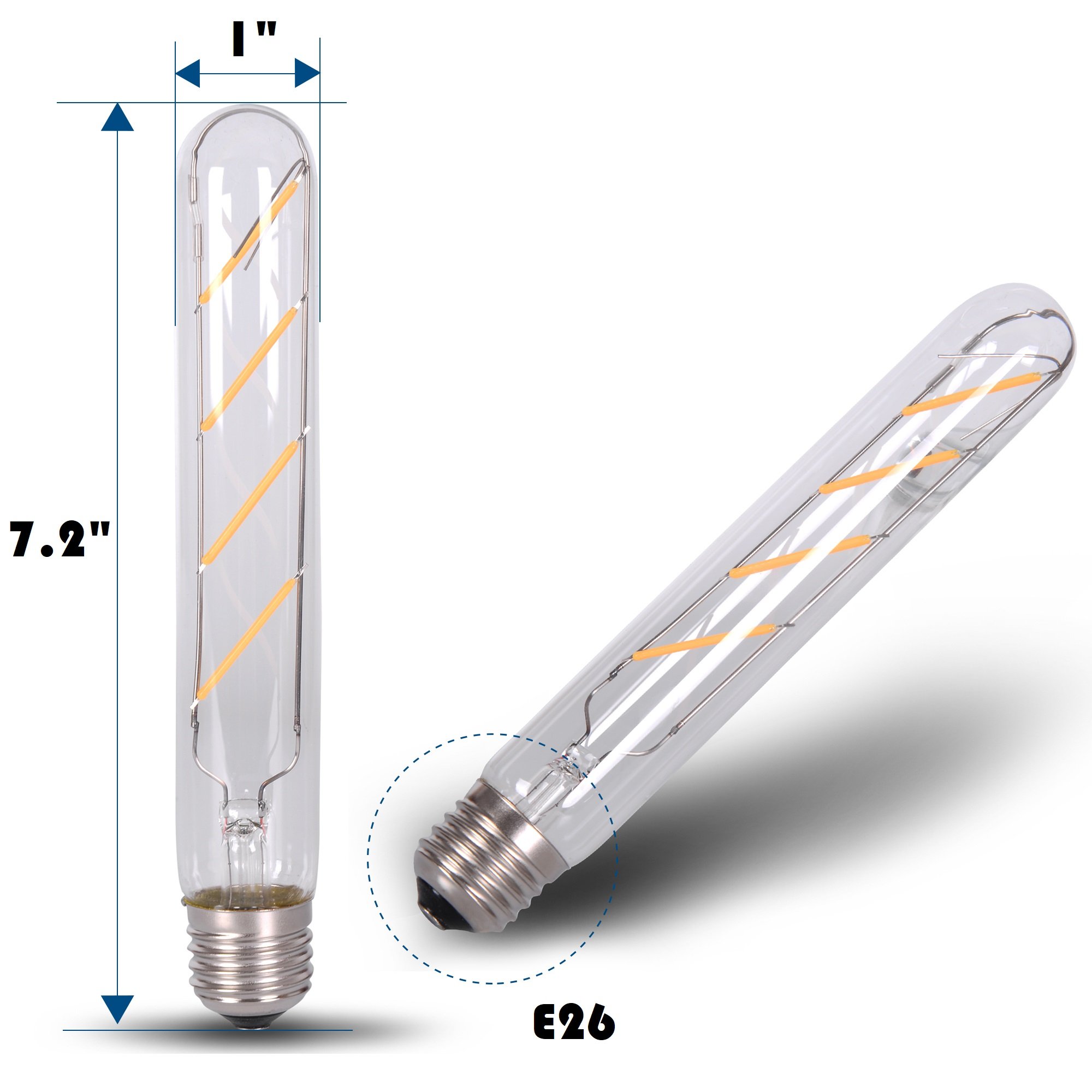 DC 12V LOW VOLTAG E26 Medium Base T30 Glass Tube Lamp 7.2" Tubular LED Filament Light Bulb Vintage Retro JDD Antique Nostalgic Classic Edison Home Accent Interior Lighting - 2700K Warm White, 4 Watt