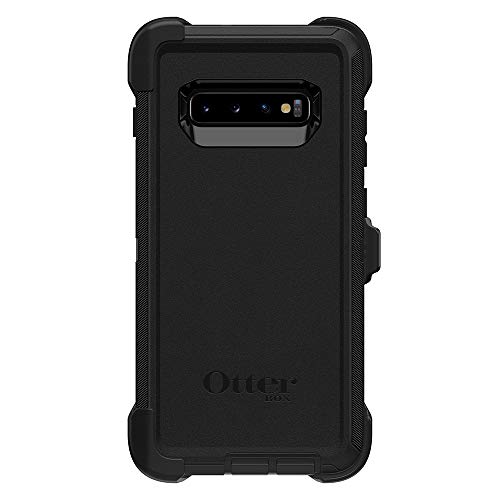 OtterBox Galaxy S10+ Defender Series Case - BLACK, rugged & durable, with port protection, includes holster clip kickstand