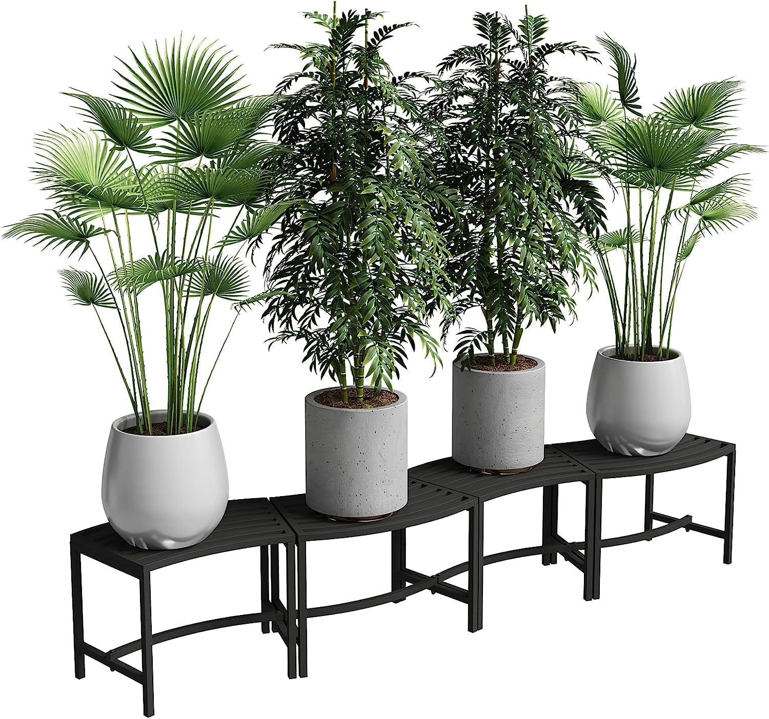 Mingyall Heavy Duty Curved Fire Pit Bench Set of 4, Metal Outside Bench, Outdoor Fire Pit Seating, Steel Backless Fire Pit Bench for Garden, Patio, Porch, Backyard, Plant Stand