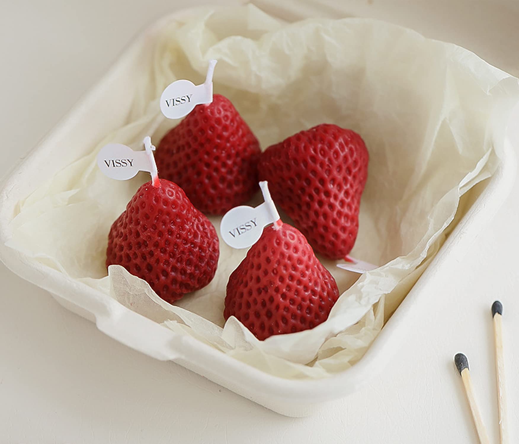 Strawberry Shaped Scented Candle,4PACK 75G Fruit Aroma Soy Wax Decorative Candle for Table Photo Prop Birthday Gift,Prefect for Meditation Stress Relief Mood Boosting Bath Yoga (Red)