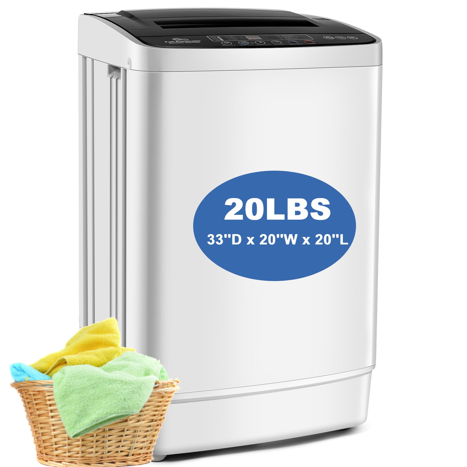 Nictemaw Portable Washing Machine 20Lbs, 2.8Cu.ft Full Automatic Portable Washer with 4 Wash Programs 4 Water Levels 3 Water Temp & Drain Pump, Portable Washer Dryer Combo for Home, RV, Dorm