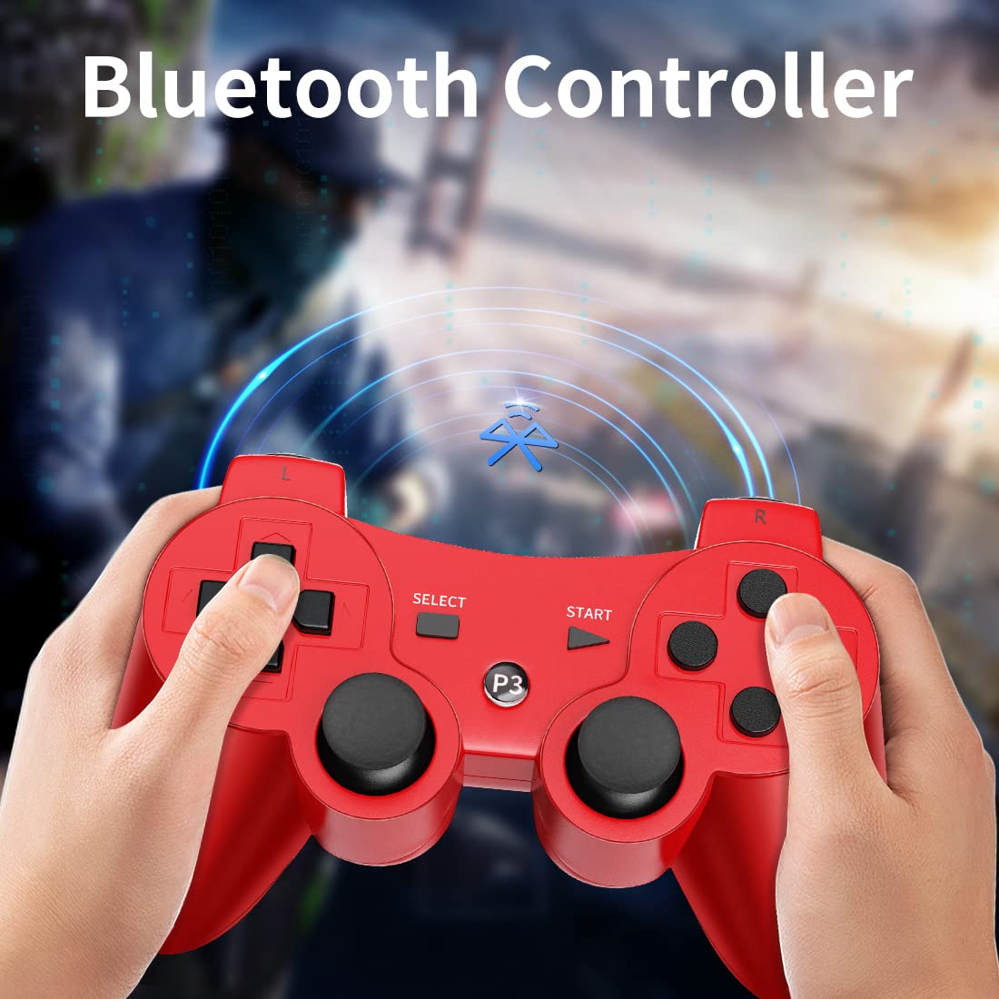 DIANVEN Controller for PS3 Controller Wireless for Sony PlayStation 3, Bluetooth Remote Control for PS3, Double Shock and Motion Sensing USB Charging Cables for PS3 Controller, Blue&Red