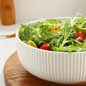 KMIGRUAN 60oz Salad Bowl Set,2 Pack Serving Bowls for Entertaining,8inch Large White Ceramic Bowl for Side Dishes,Soup, Pho, Cereal, Pasta, Fruit, Microwave and Dishwasher Safe