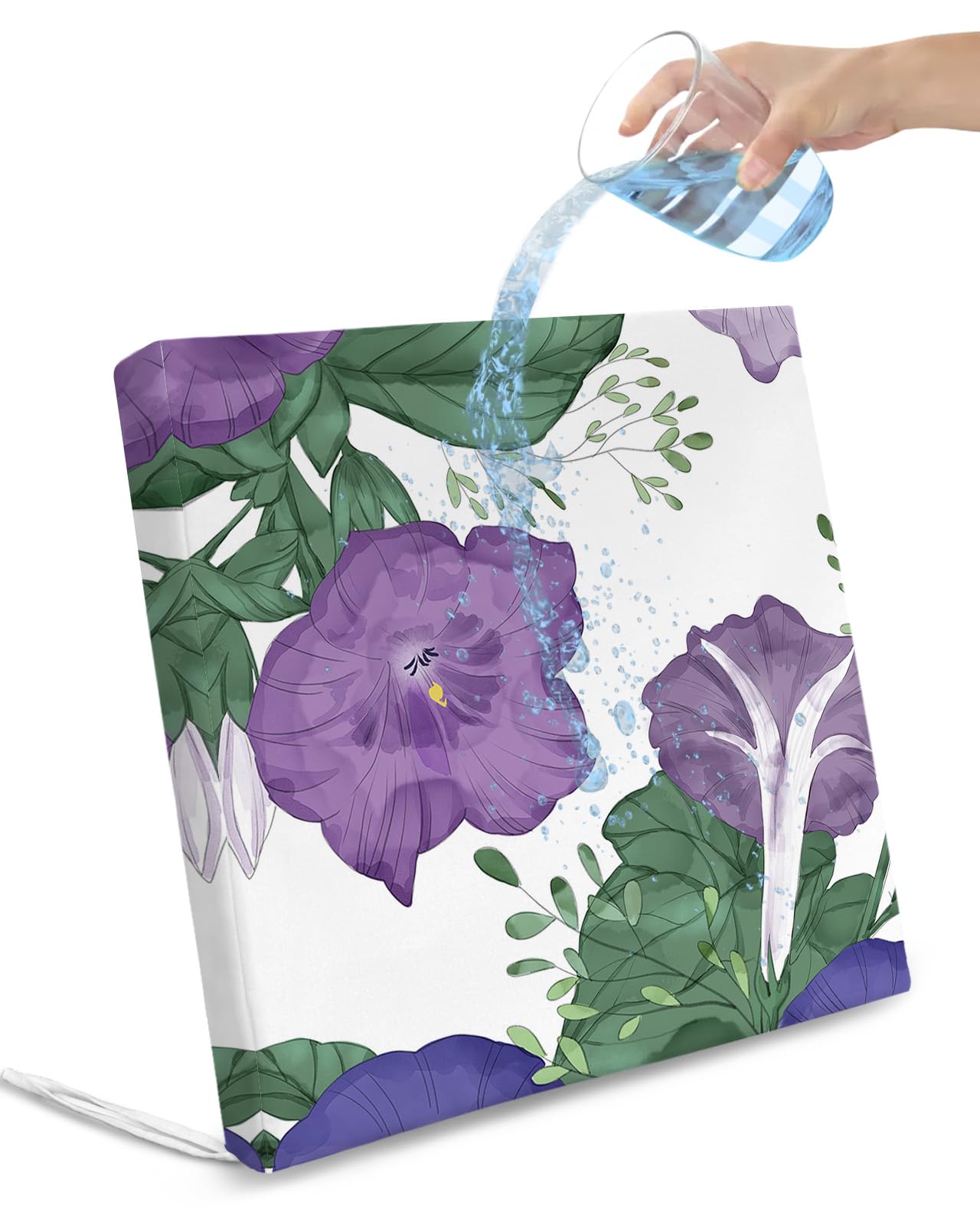 LBCASA Outdoor Chair Cushion Covers 2 Pack, Purple Spring Floral Waterproof Sofa Couch Covers, Green Summer Botanical Watercolor Furniture Protector Seat Slipcovers for Patio Garden, 22" x 22"