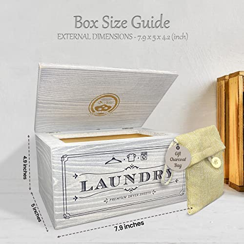 LUSAV Dryer Sheet Holder Dispenser with Hinged Lid for Laundry Room - Farmhouse Decor Dryer Sheets Container - with air Purifying Bag -Rectangular Box (Grayish-White) 7.9''x5''x4.2''