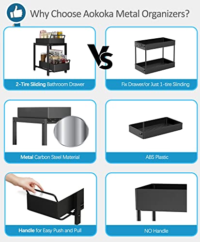 Metal Under Sink Organizers and Storage for Kitchen Undersink Organizers for Bathroom 2 Tier Pull-out Sliding Drawers Undersink Cabinet Organizer with Anti-rust Coating Handles White