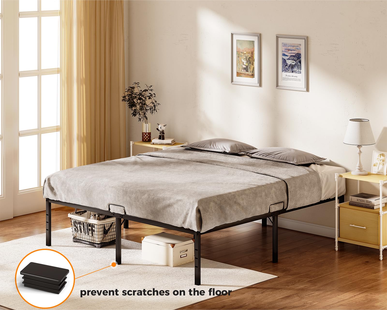 KKL King Size Bed Frame, 18 Inch Heavy Duty Steel Platform with Mattress Anti-Slip Rods, Bed Frame with Underneath Storage Space, No Box Spring Needed, Easy Assembly, Black