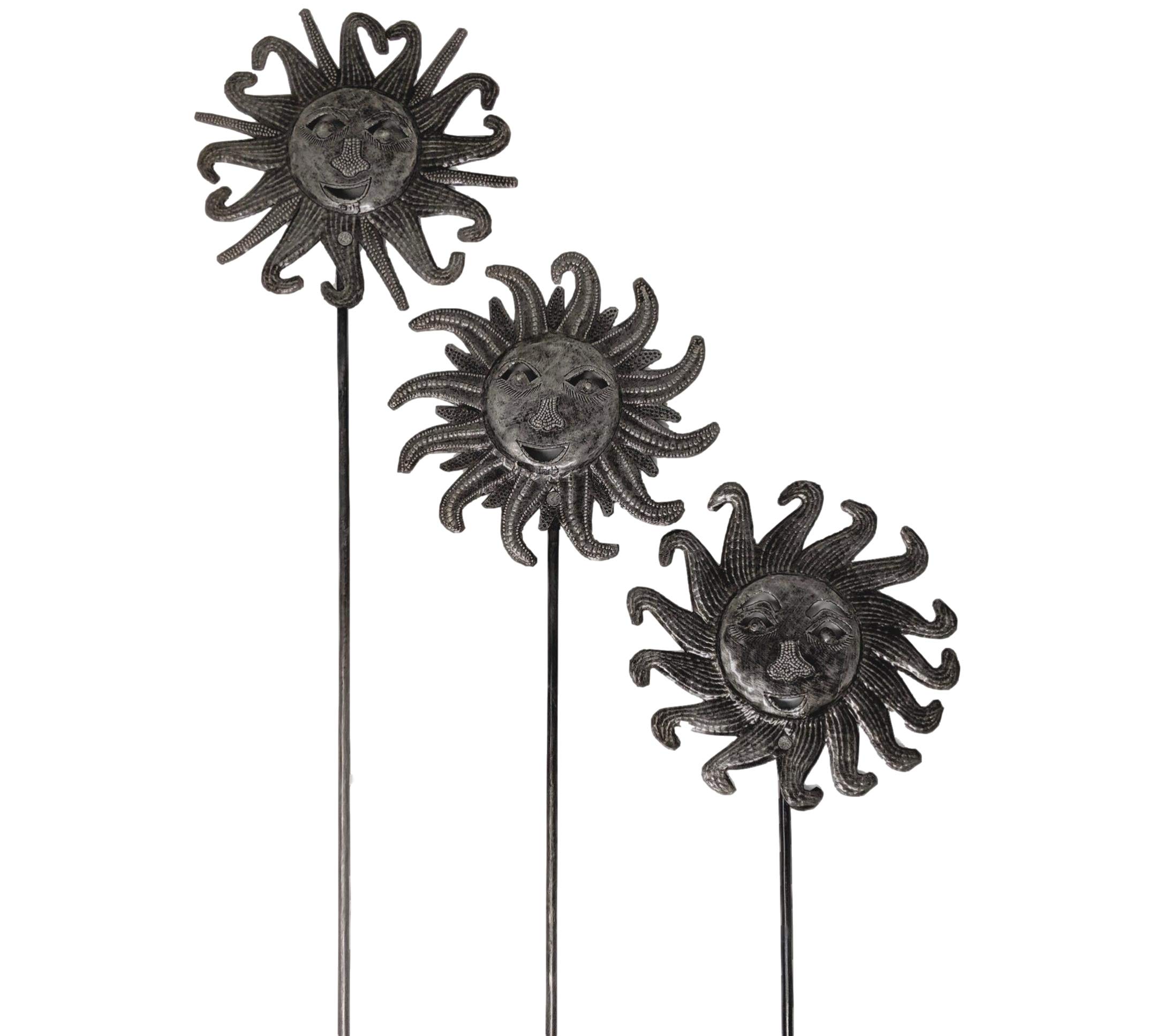 Small Metal Sun Faces, Sunny Home Décor, Wall Hanging, Authentic Upcycled Artwork from Haiti 6 Inches Round (Sun Faces)