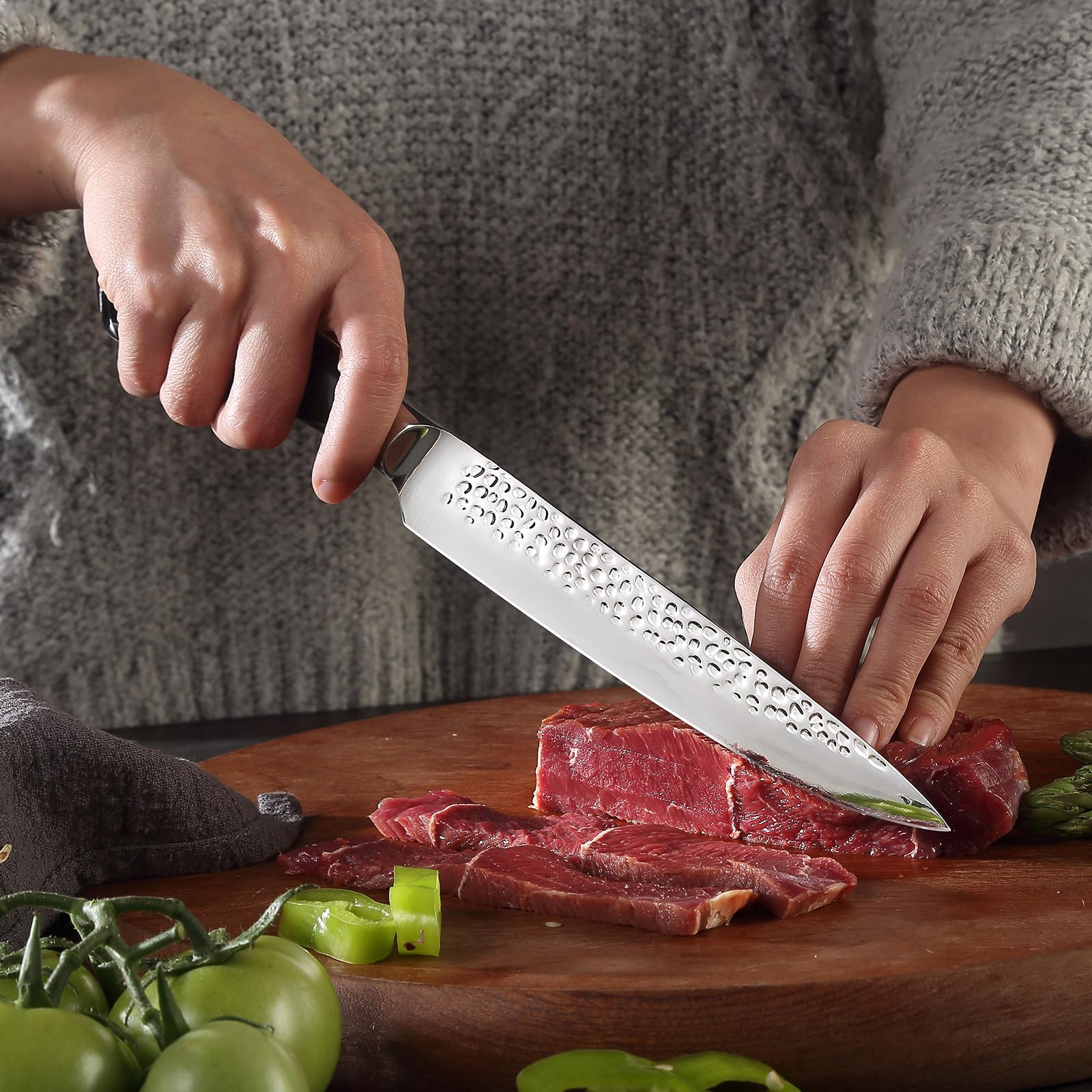 PAUDIN Carving Knife, Sharp 8 Inch Slicing Knife, Premium High Carbon Stainless Steel Forged Blade Brisket Knife with Full Tang Ergonomic ABS Handle, Carving Knife for Meat, Sashimi, Sushi, Roasts