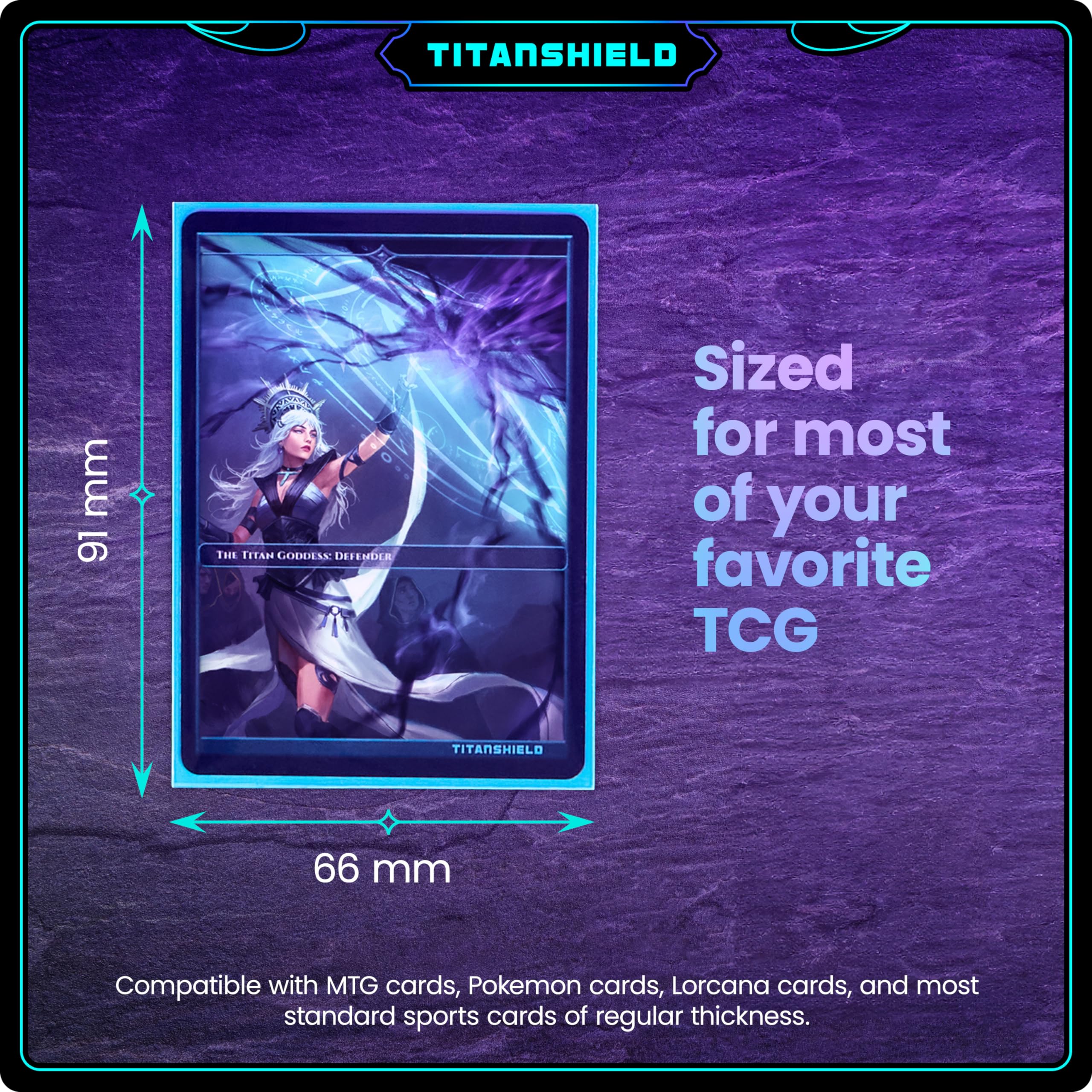 TitanShield (150 Sleeves, Black Compatible with Standard Sized Board Games, MTG Magic The Gathering, Pokemon, Lorcana and Trading Cards 2.5" x 3.5" 66x91mm