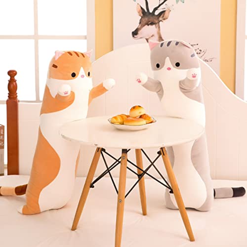 ZRLABL Long Cat Plush Pillow Plushie Stuffed Animal Body Pillow Cute Kitten Plush Throw Pillow Doll Toy Gift for Girlfriend Kids Birthday Christmas Festivals(Gray,19.7inch)