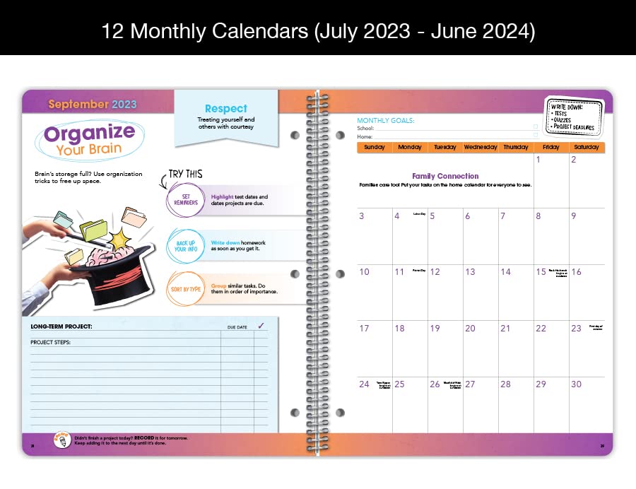 Dated Middle High School Student Planner 2023-2024 Academic School Year, Large (8.5" by 11") Matrix Style Datebook with Classic Middle/High Matrix Cover