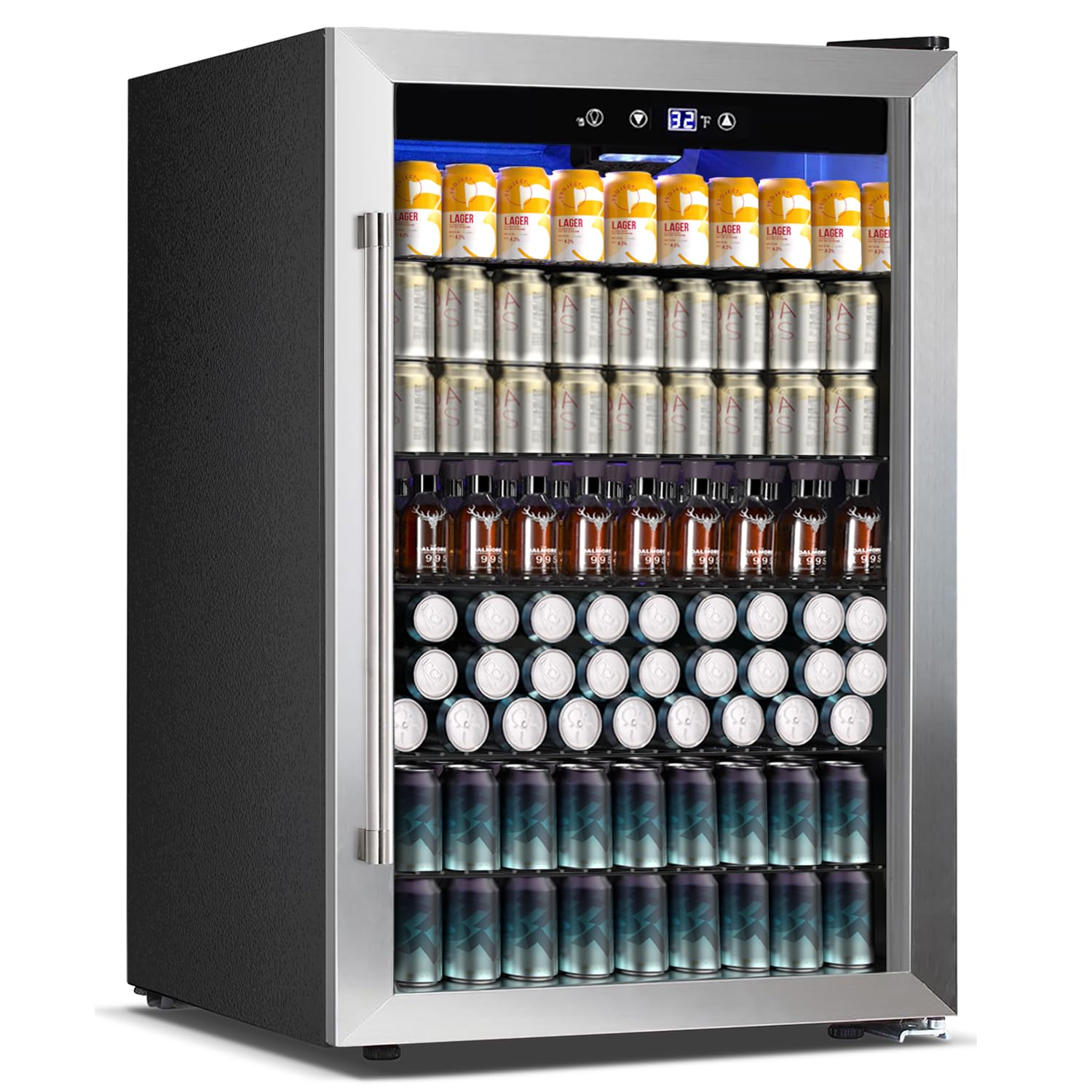 Kndko Beverage Refrigerator and Cooler, Mini Fridge 145 Can, Little Cooler, 32~61℉, Small Refrigerator with 5 Adjustable Shelves for Bar, Home Office, Bedroom, Garage, Game Room,4.5 Cu.Ft
