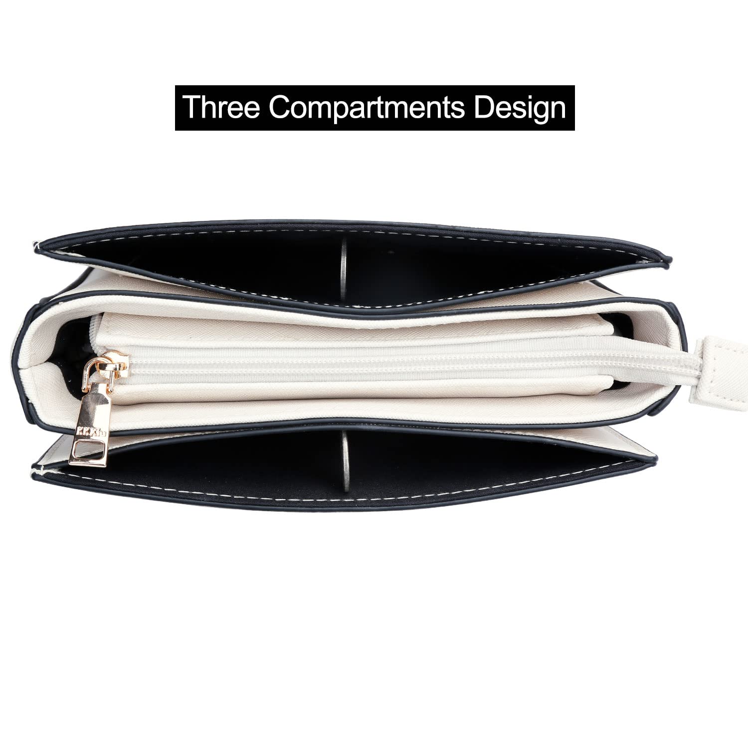 KKXIU Triple Compartment Crossbody Bags for Women Designer Shoulder Purses with Chain Strap (a-white)