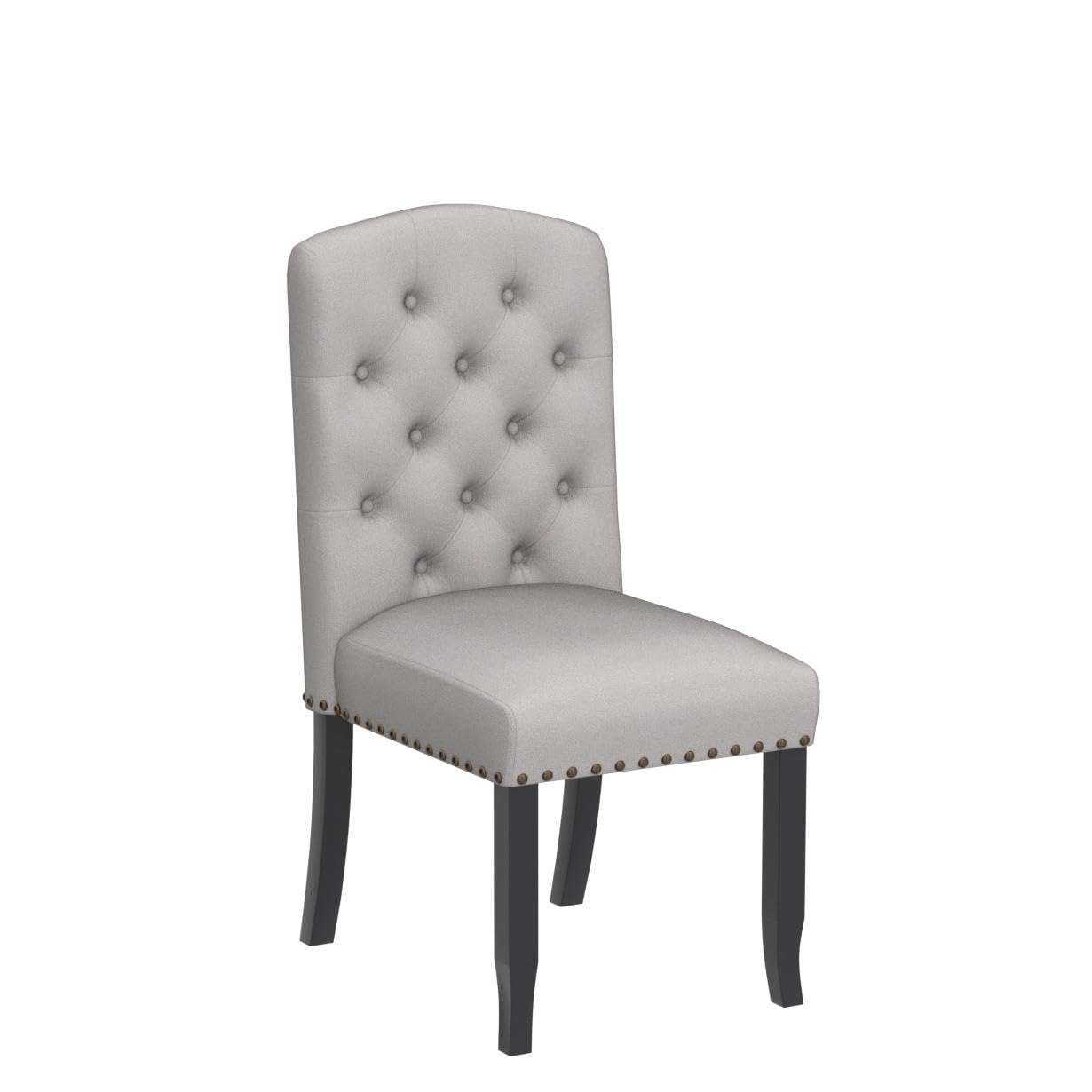 COLAMY Button Tufted Dining Chairs Set of 4, Upholstered Parsons Dining Room Chairs, Fabric Kitchen Chairs with Nailhead Trim and Wood Legs, Light Grey