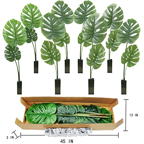 REGIS Artificial Monstera Deliciosa Plant, 4ft Tall Fake Tropical Palm Tree ,8 Pcs Different Turtle Leaves, (2 Pack)