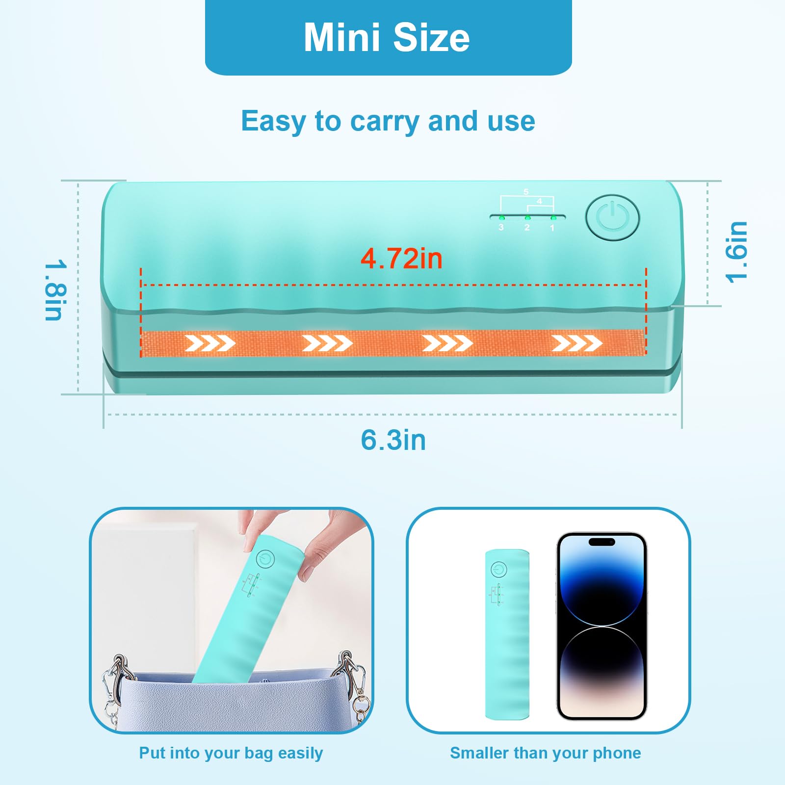 Mini Heat Sealer for Plastic Bag: Portable Handheld Resealer Machine for Mylar Bags Food Storage Snacks Freshness, 5 Adjustable Gears Chip Bag Sealer (Carbon black) (green)