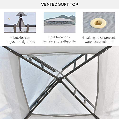 Outsunny 10' x 10' Patio Gazebo Outdoor Canopy Shelter with 2-Tier Roof and Netting, Steel Frame for Garden, Lawn, Backyard and Deck, Grey