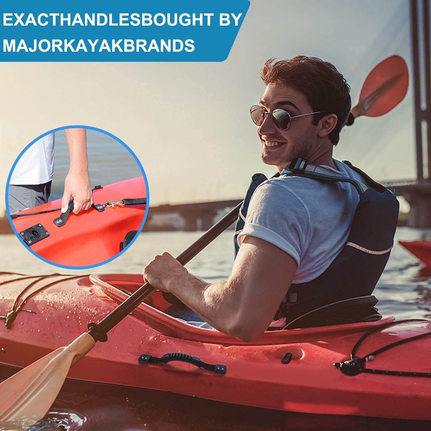 Dammerung Kayak Carry Handles with Screws Canoe Boat Side Mount Carry Replacement Handles Slightly Flexible Rubber Handles&600D Nylon Strap (2 hole Orange 4Pcs)