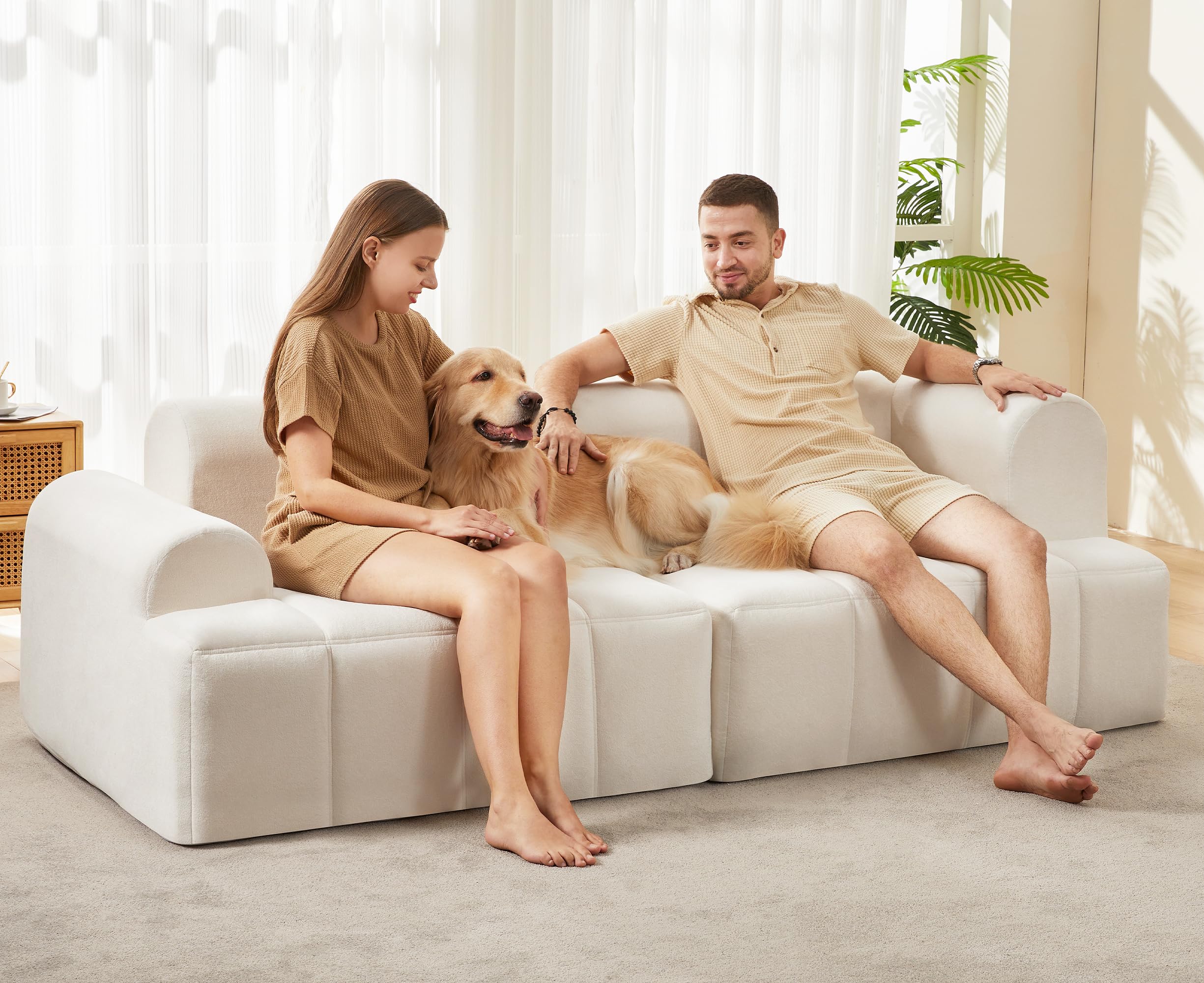 Hobestluk 80.6” Modular Sectional Sofa, 3 Seater Modern Cloud Couch with Deep Seat and Cozy Armrest, No Assembly and Free Combination Comfy Bouclé Sofa Couch for Living Room, Bedroom, Apartment(BROWN)