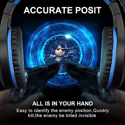 COLUSI C600 Stereo Gaming Headphones with Noise Canceling Mic,Self-adjustable Over Ear Earmuffs in- Line Audio Control RGB Light Game Headset for PS5,PS4,PC,Laptop,Mac (Blue-Black)