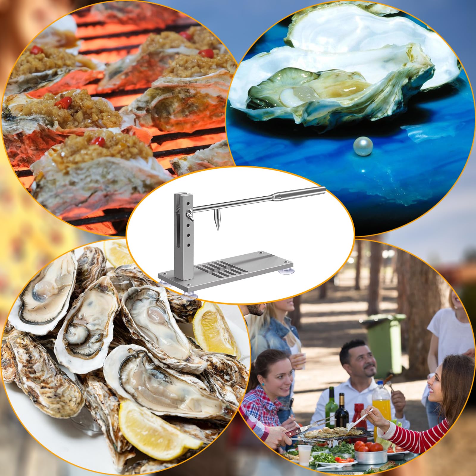 Oyster Shucker Machine,Upgraded Stainless Steel Oyster Clam Opener with Strong Suction Cup,Adjustable Oyster Shucker Tool Set,Oyster Opener Tool for Home,Clam Shucker Tool with Knives,Glove & G-Clip