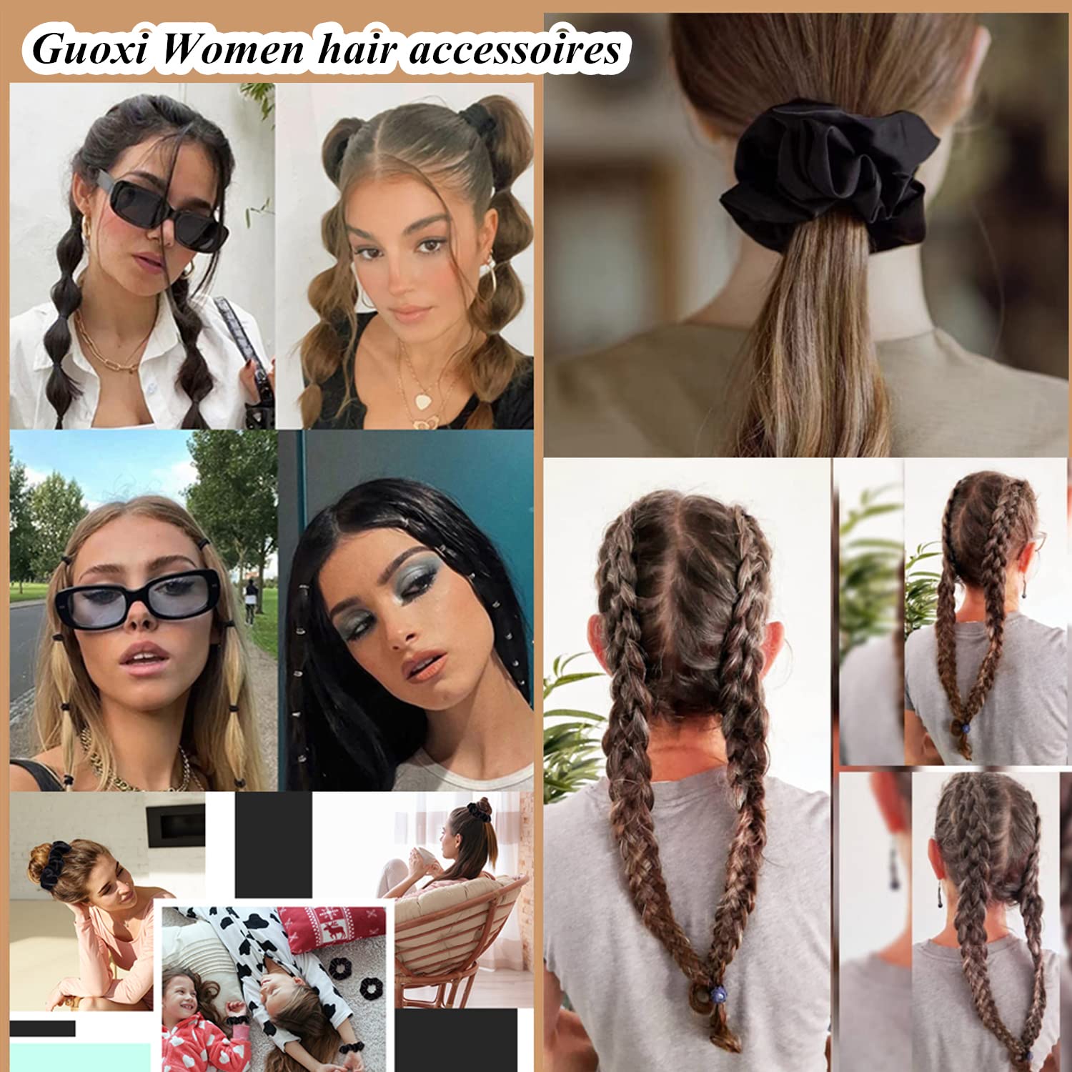 GUOXI Hair Scrunchies For Women,Brown Accessories Set,Seamless Nylon Soft Elastic Ties,Ropes Ponytail Holder Bands Thick and Curly(805PCS)