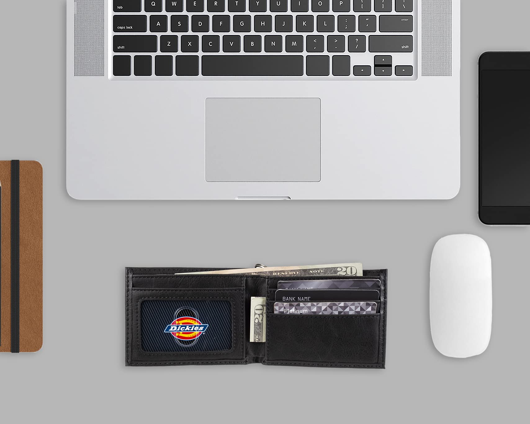 Dickies Men's Bifold Wallet-High Security with ID Window and Credit Card Pockets, Classic Black, One Size