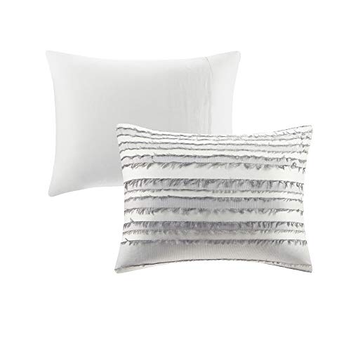 Urban Habitat Avery 100% Cotton Clipped Jacquard Duvet Casual Stripe Design, All Season Comforter Cover Modern Bedding Set with Matching Sham, Decorative Pillow, Full/Queen, Grey 5 Piece