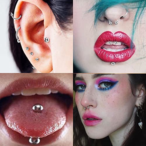 LOYAL BOOK 104pcs Piercing Kit 14G16G Belly Button Piercing Kit Septum Piercing Kit Belly Piercing Kit Piercing Kits for all piercings (Stainless steel color)