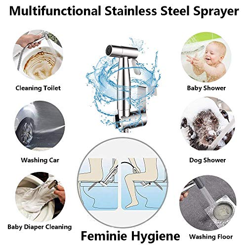 Handheld Bidet Toilet Sprayer,Stainless Steel Bathroom Personal Hygiene Bidet Sprayer Set,Baby Cloth Diaper Sprayer,Shower Sprayer for Pet, Feminine Hygiene