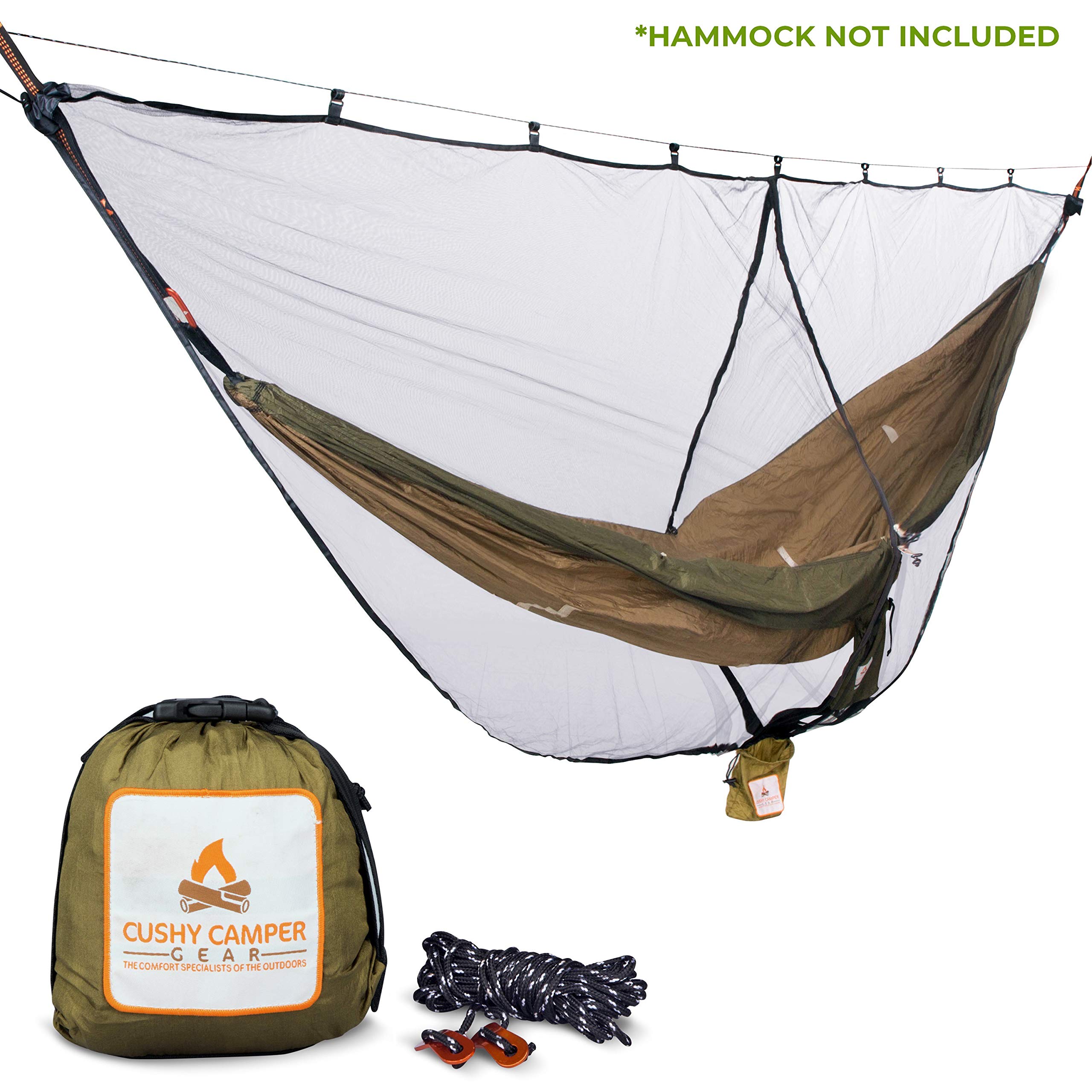 Cushy Camper Premium Hammock Mosquito Net - Portable Backpacking Protection - 11ftx4ft10 Hammock Bug Net Keeps Out Mosquitoes and Keeps You Cool - Mosquito Net for Hammock - Ultralight Camping Shelter