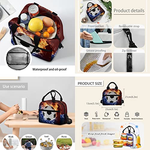 Salabomia Soccer Backpack for School Water & Fire Soccer Ball Backpack with Lunch Box Kids School Bookbag 3 in 1 Set School Bag with Lunch Bag Pencil Case, Large Lightweight Kids Backpack for School with Insulated Lunch Bag Cute Kawaii Pen Case, Blue