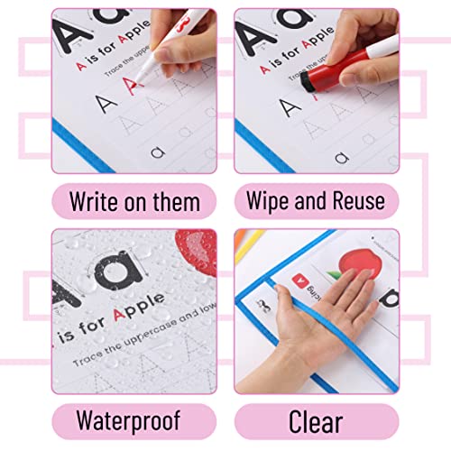 Mr. Pen- Dry Erase Pocket Sleeves, 10 x 14 Inch, 6 Pack, Colorful, Plastic ,Reusable, Clear, Classroom Sleeves