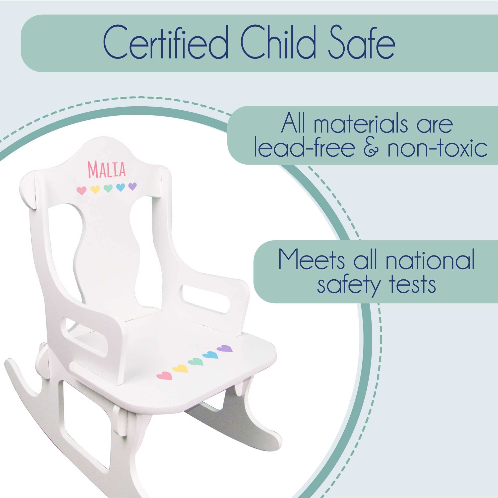 My Bambino Personalized White Puzzler Rocking Chair with Aqua Butterflies Design