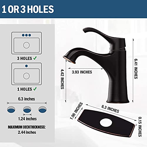 HGN Single Handle Bathroom faucets,Bathroom Faucets for Sink 1 Hole,Washbasin Faucet with Deck,Oil Rubbed Bronze,Without Pop Up Drain