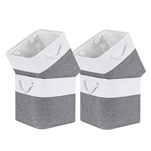 EvanColin Fabric Storage Cubes for Organizing, 11 inch Cube Storage Bin for Shelf, Home, Office, Canvas Storage Cube Bins with Rope Handles, Christmas Baskets for Gifts Empty(White&Grey,4-Pack)